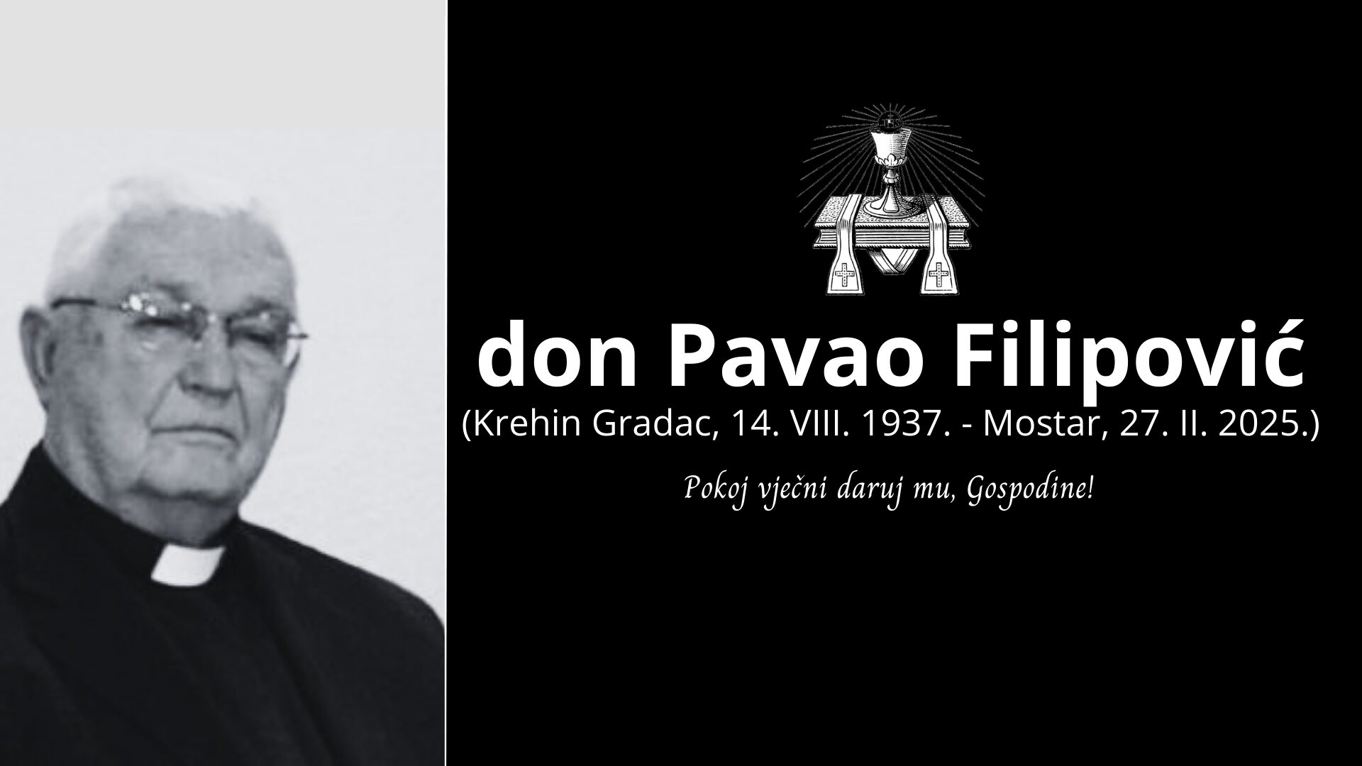 Preminuo svećenik Mostarsko-duvanjske biskupije don Pavao Filipović ...